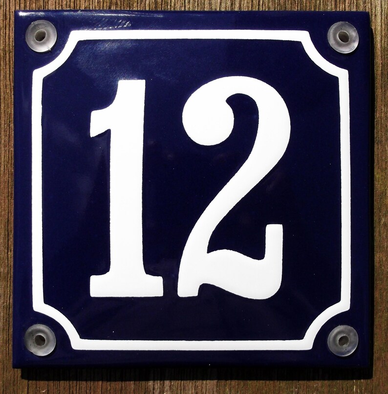 Classic Enamel House Number 12 Sign. White Number on a Blue Background ...