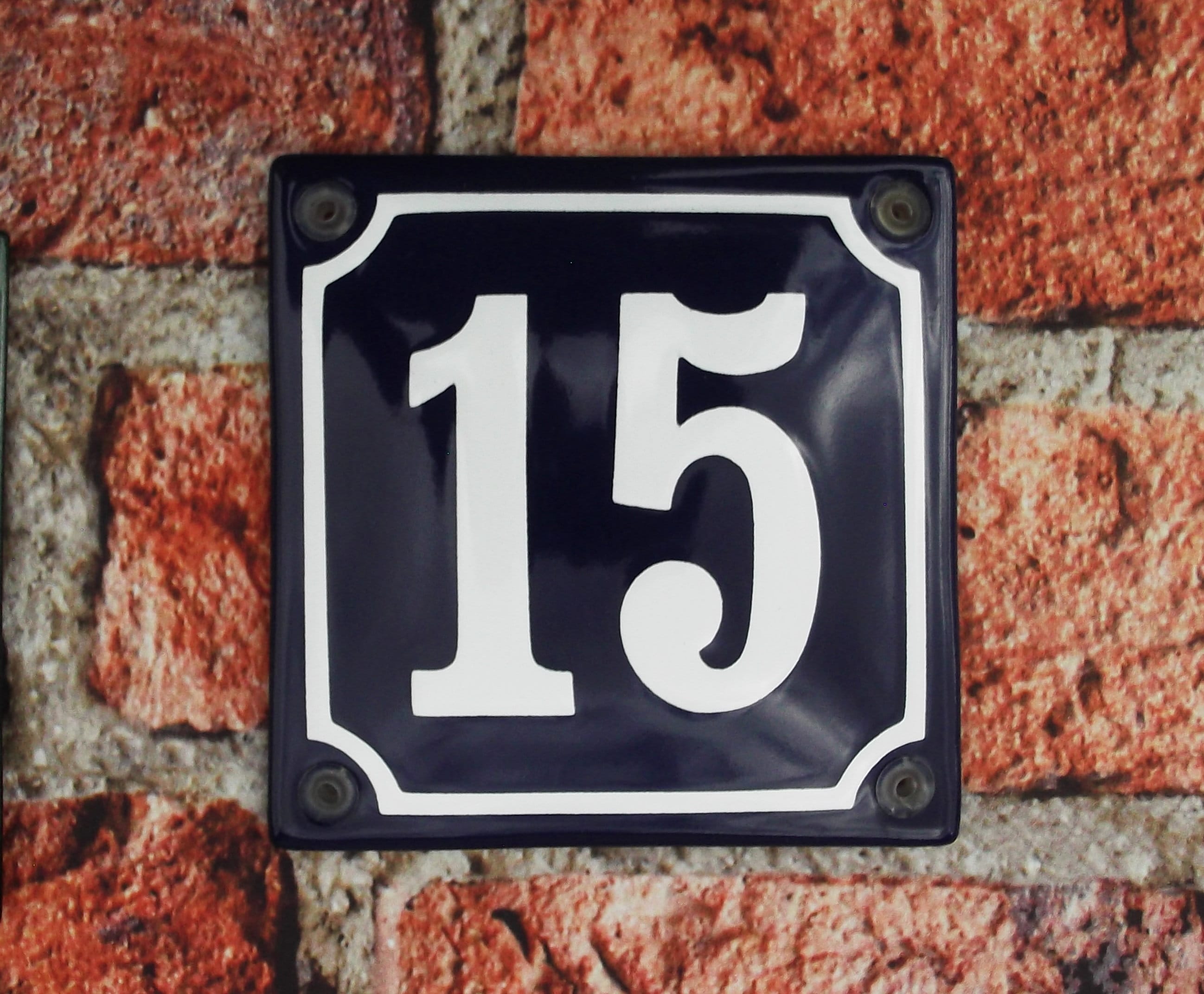 Classic Enamel House Number 15 Sign. White Number on a Blue Background ...