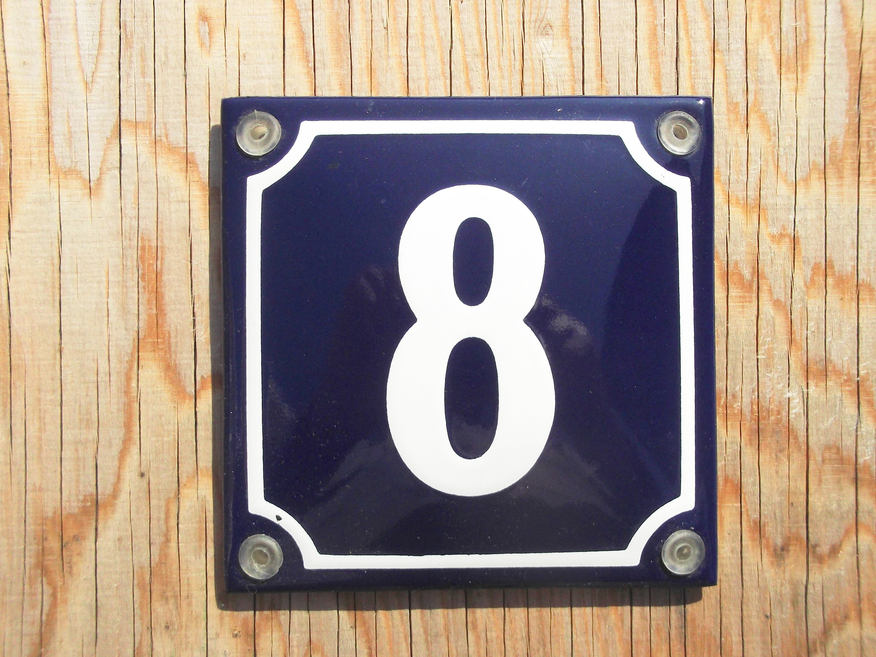 Classic Enamel House Number 8 Sign. White No. 8 on a Blue Background ...