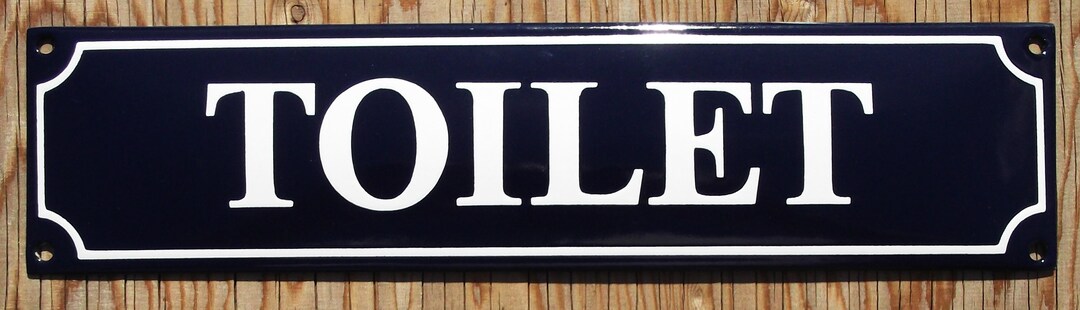 Classic Enamel Toilet Sign. White Text on a Blue Background. - Etsy ...