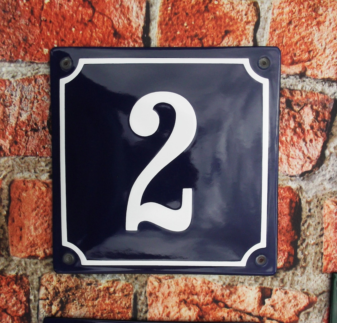 Classic Enamel House Number 2. White Number in a Blue Background ...