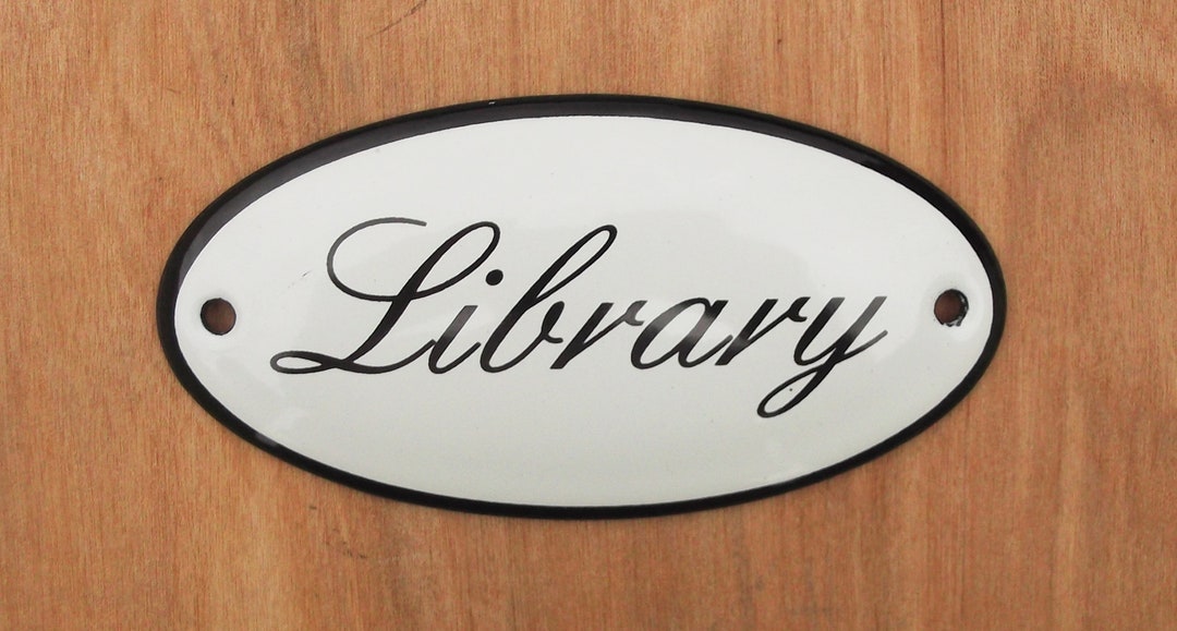 Classic Enamel Library Sign. Black Text on a White Background, 10x5cm ...