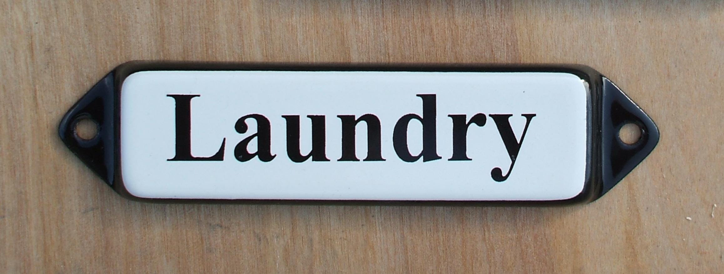 Classic Enamel Laundry Sign. Black Text on a White Background. 10x3cm ...