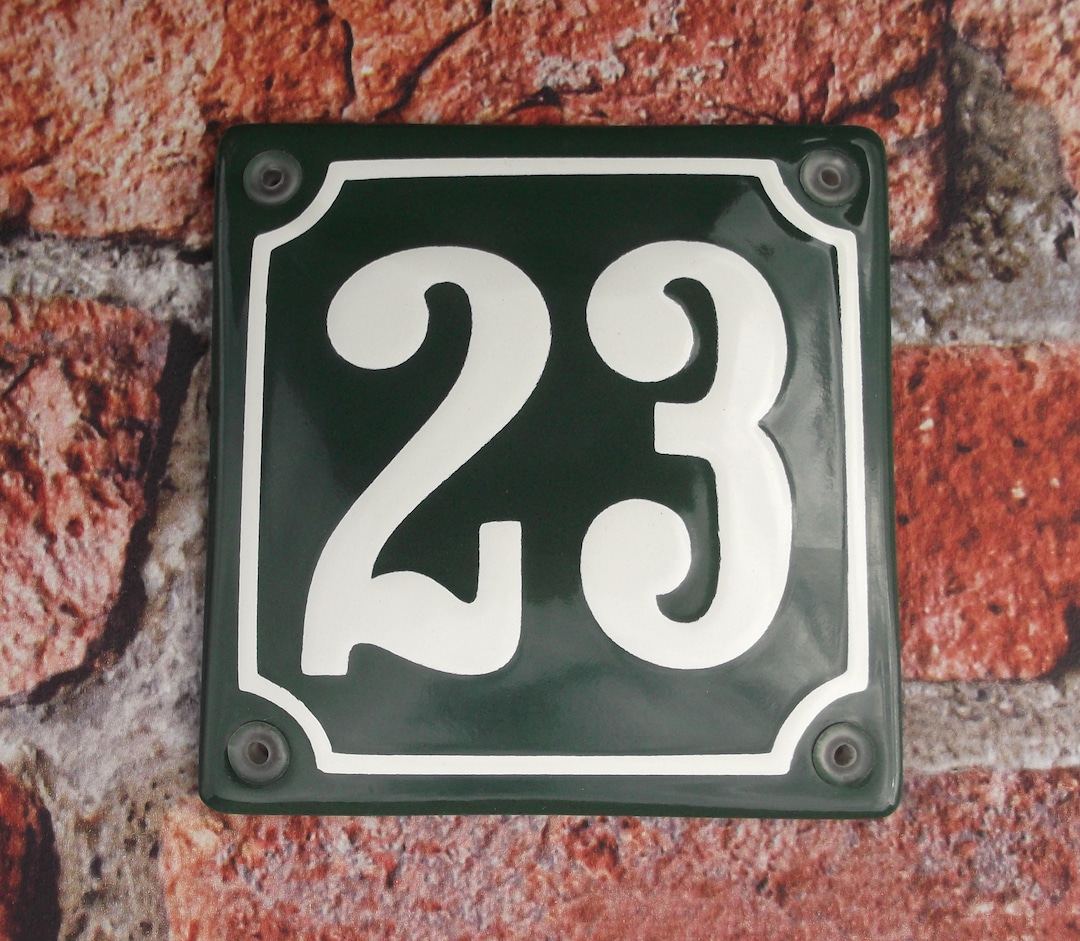 Classic Enamel House Number 23 Sign. Cream Number on a Green Background ...