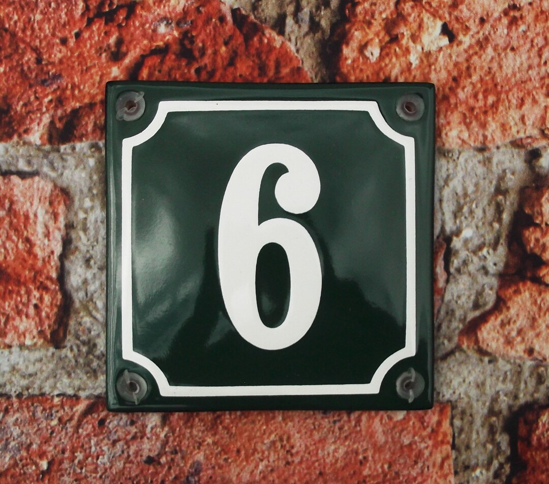 Classic Enamels House Number 6 Sign. Cream No. 6 on a Green Background ...