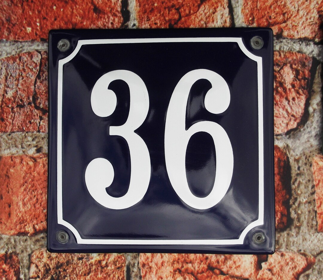 Classic Enamels House Number 36. White No.36 on a Blue Background ...