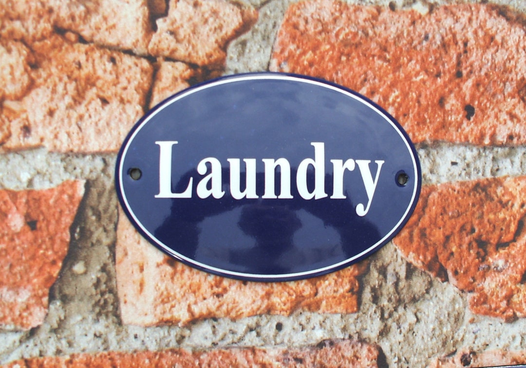 Classic Enamel Laundry Sign. White Text on a Blue Background, 12x8cm ...