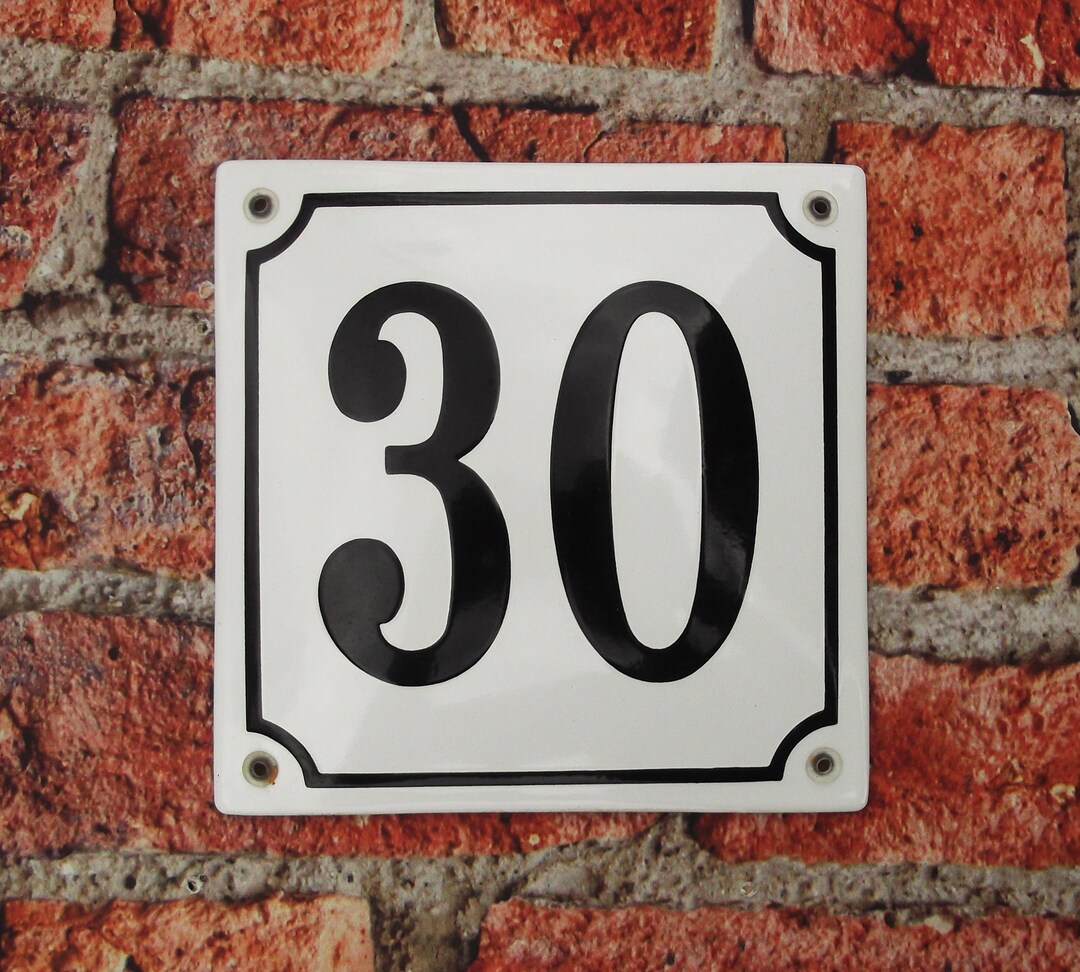 Classic Enamel House Number Sign. Black No.30 on a White Background ...