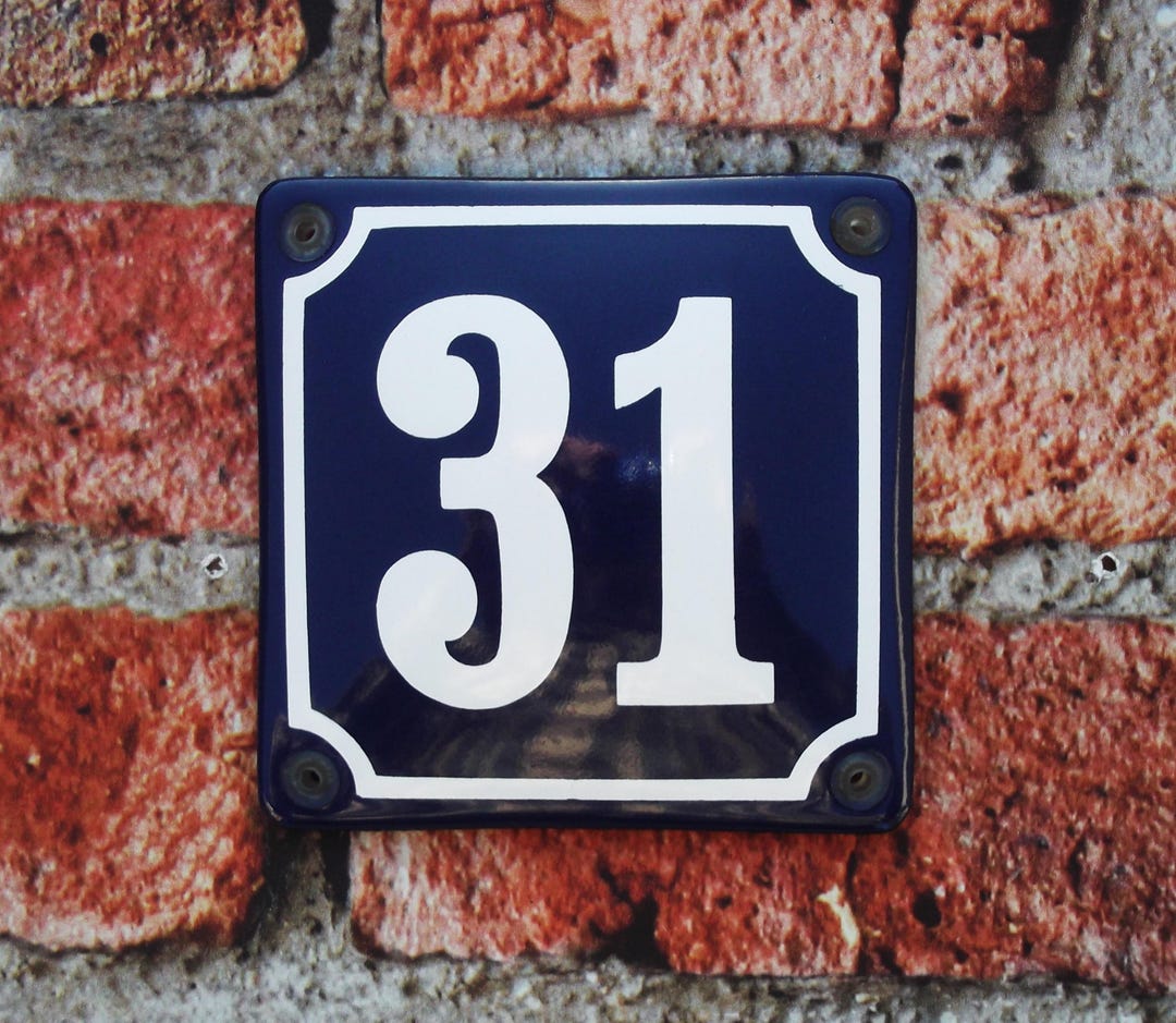 Classic Enamel Number 31 House Sign. White Number on a Blue Backround ...
