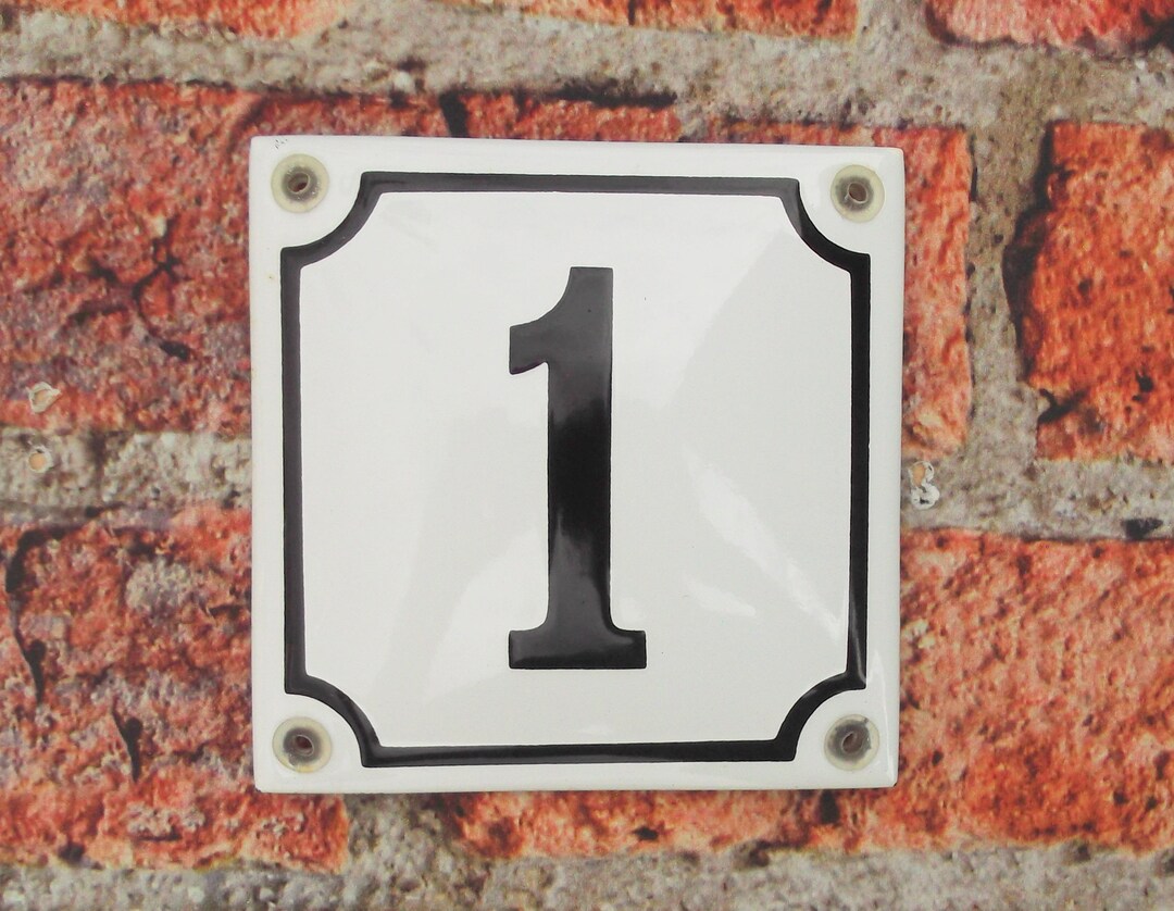 Classic Enamel House Number 1 Sign. Black No. 1 on a White Background ...