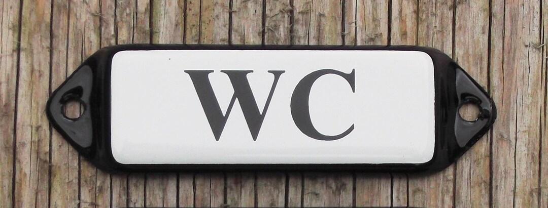 Classic Enamel WC Toilet Sign. Black Text on a White Background, 10x3cm ...