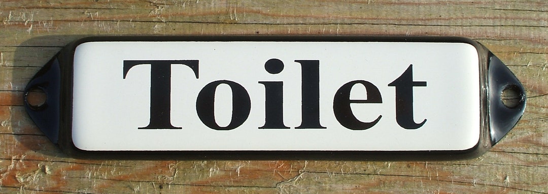 Classic Enamel Toilet Sign. Black Text on a White Background, 10x3cm ...