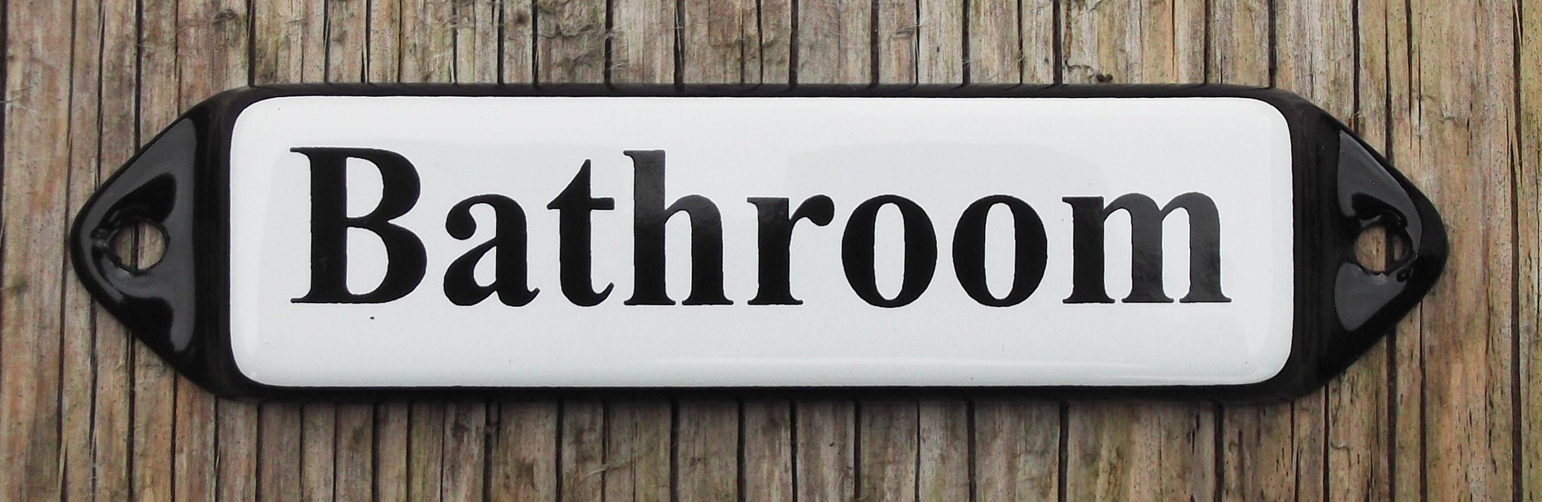 Classic Enamel Bathroom Sign, Black Text on a White Background, 10x3cm ...