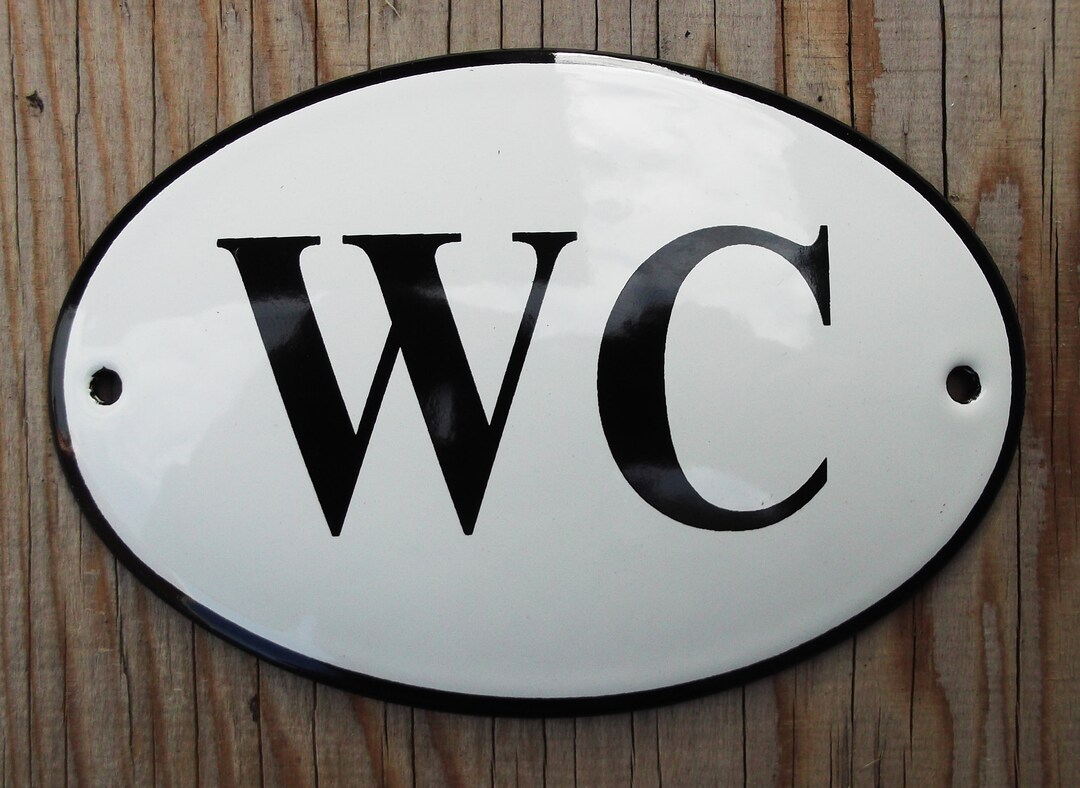 Classic Enamels WC Sign. Black Text on a White Background, 12x8cm. Oval ...