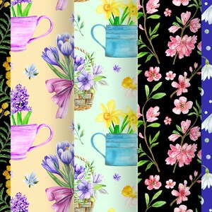 Watercolor Spring Flowers Digital Paper Pack. Hand Drawn - Etsy