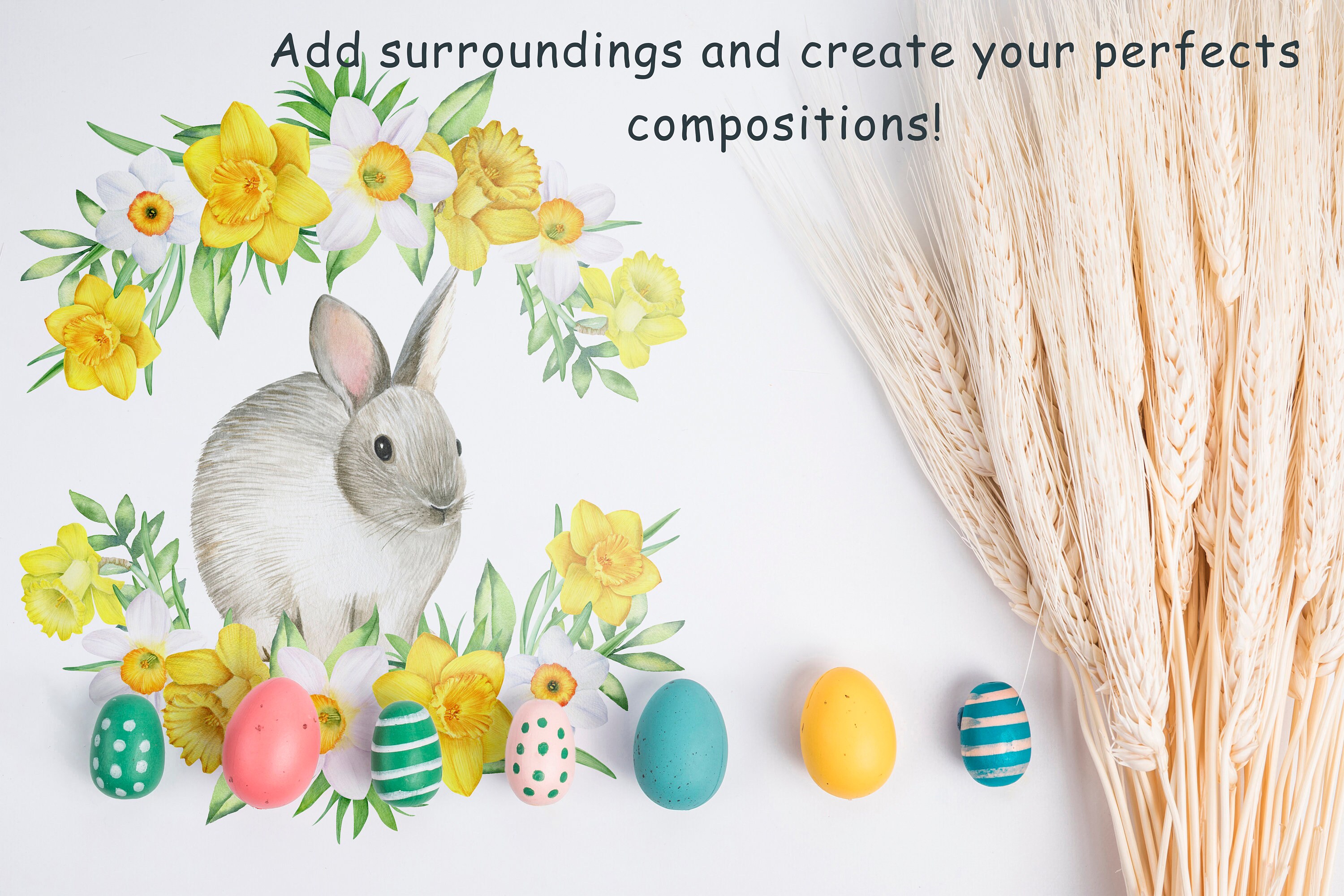 Watercolor Cute Rabbits Clipart Set. Hand Drawn Easter Spring Clip Art ...