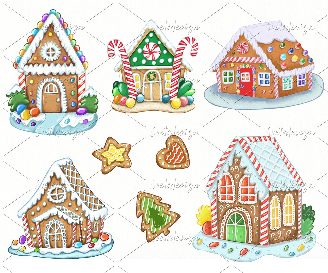 Gingerbread House Christmas Clipart Set. Winter Bakery | Etsy