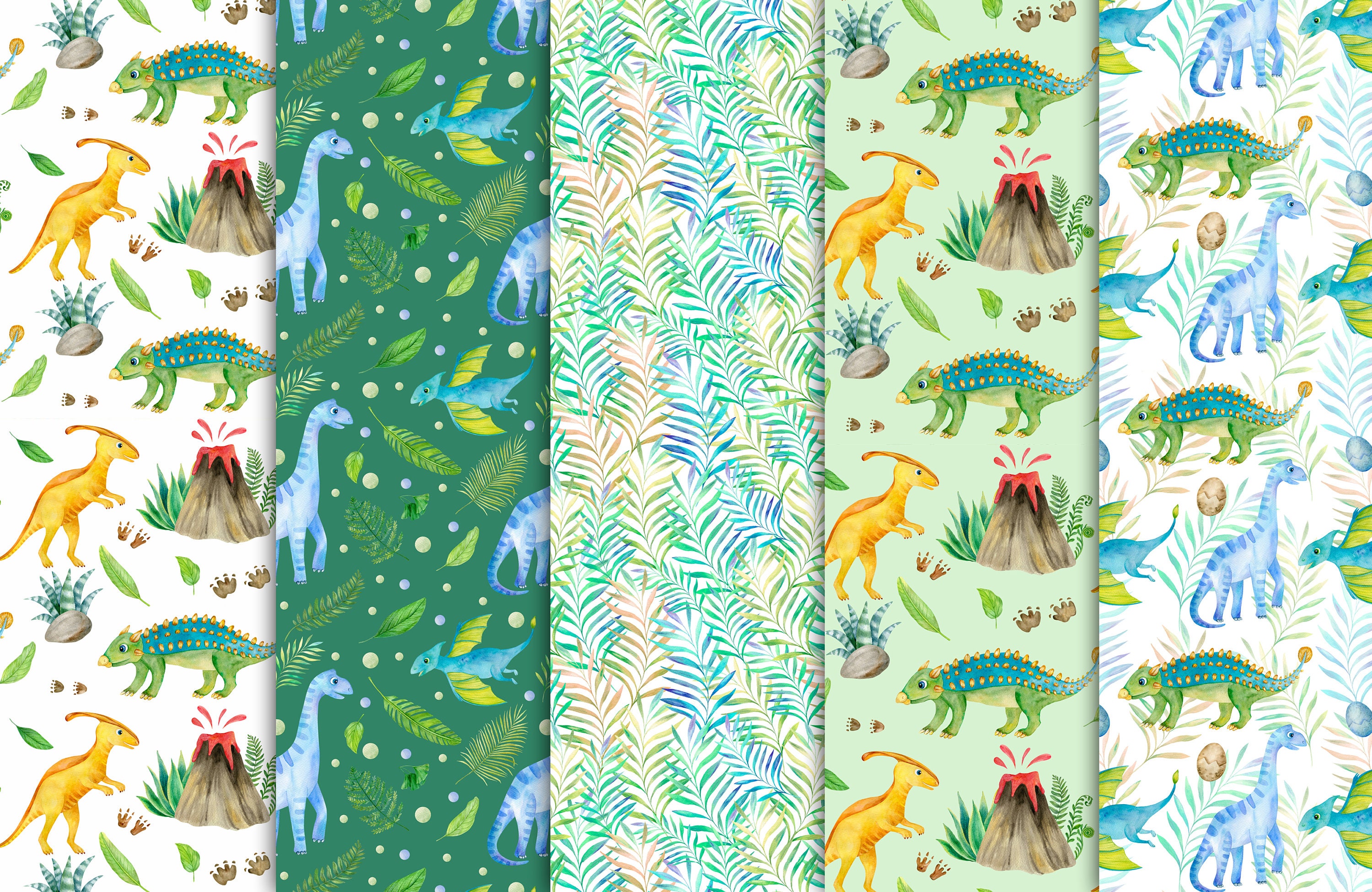 Watercolor Dinosaur Digital Paper Dino Tropics Seamless - Etsy
