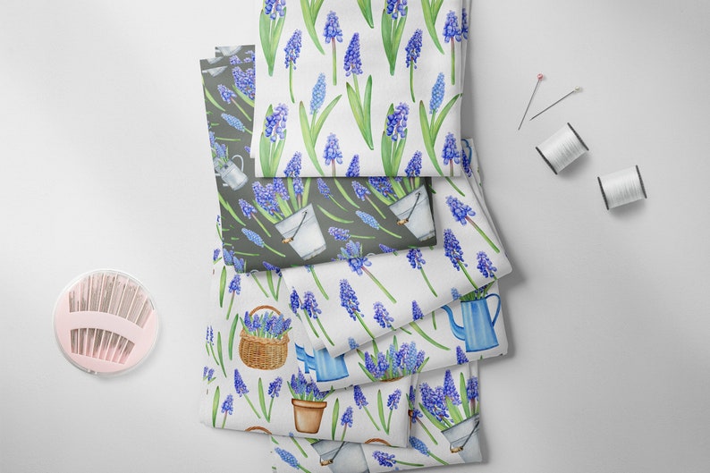 Watercolor Spring Grape Hyacinth Digital Paper Pack. Easter, Garden ...