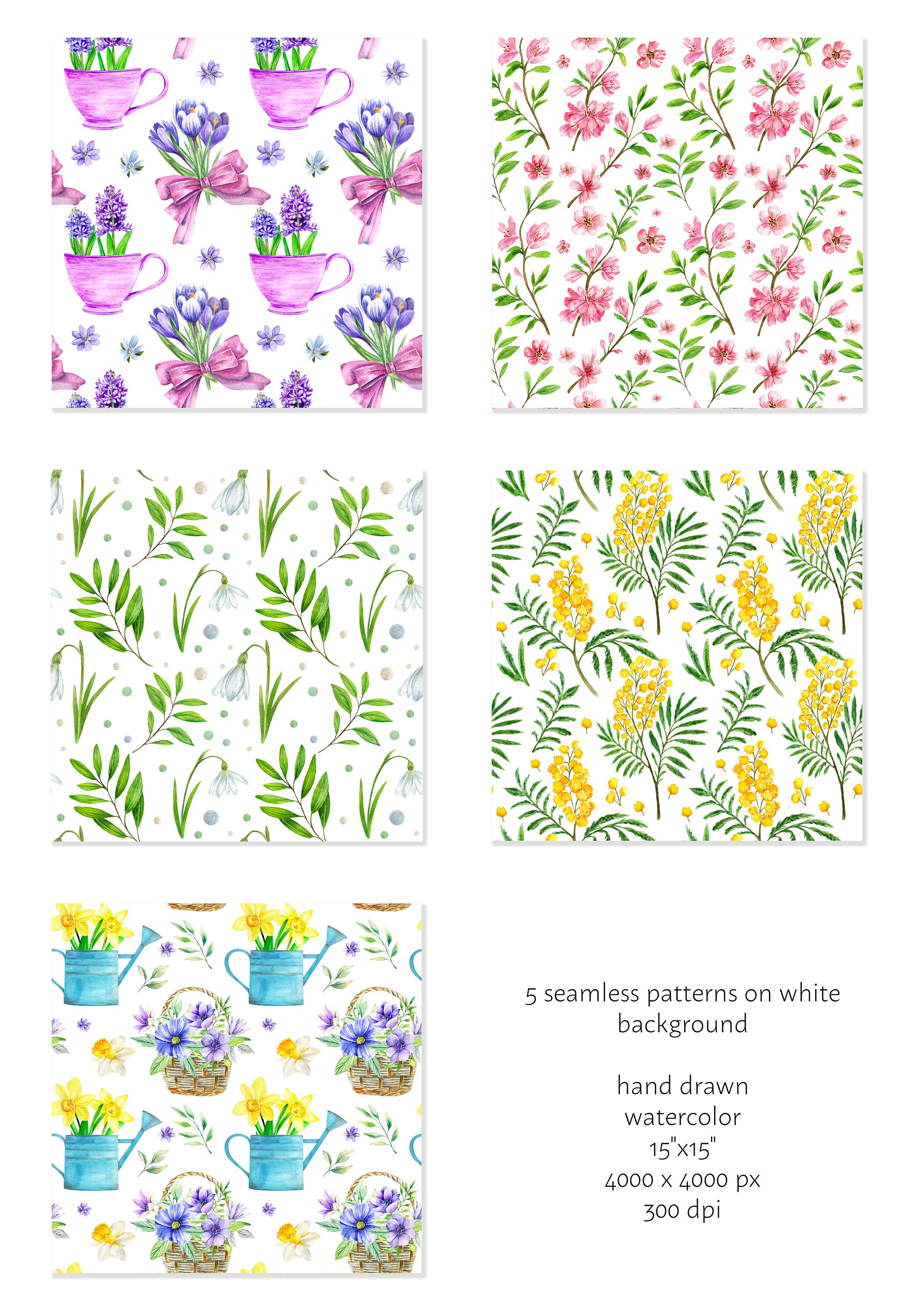 Watercolor Spring Flowers Digital Paper Pack. Hand Drawn - Etsy