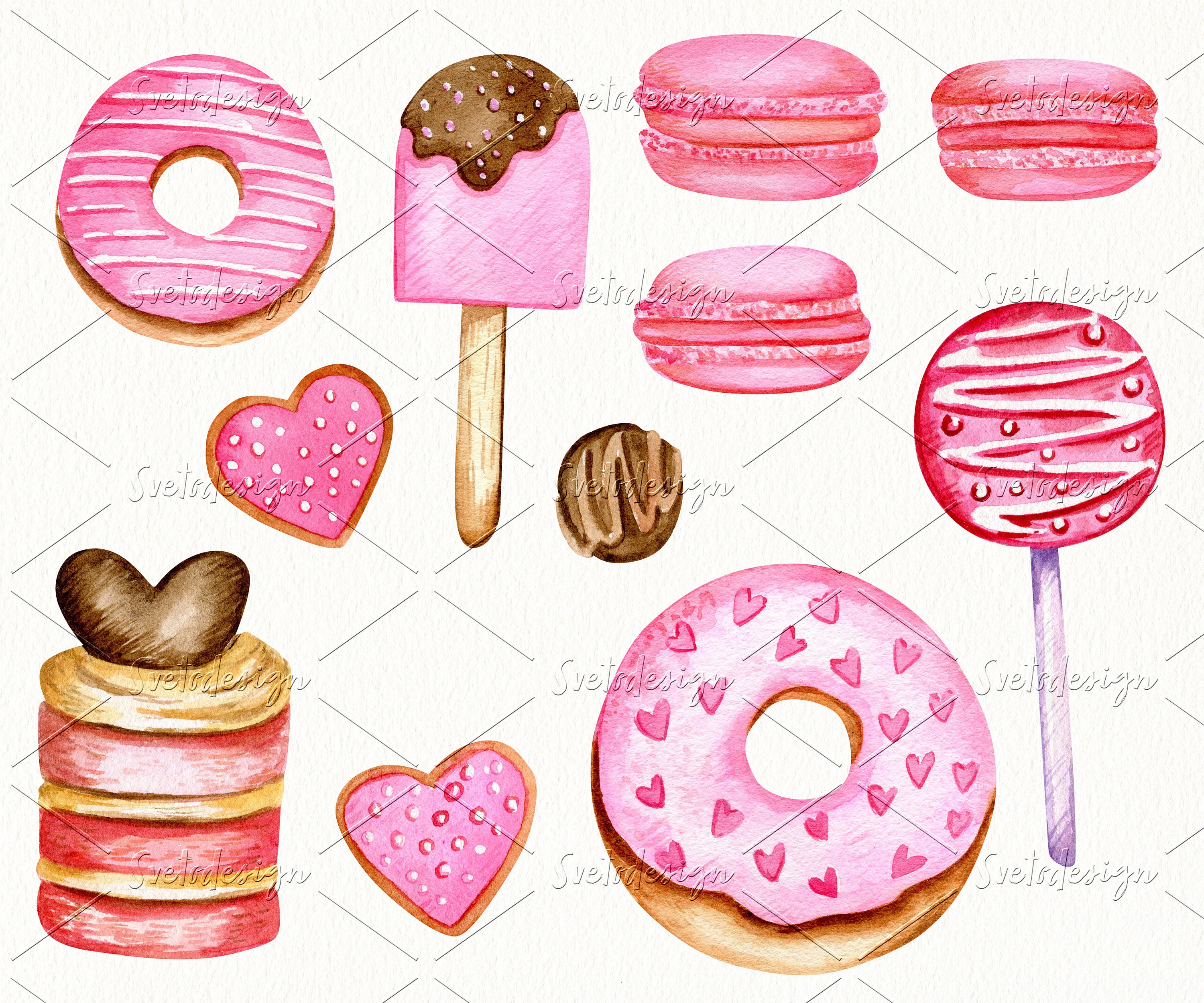 Valentine's Day Desserts Watercolor Clipart. Sweets, Cupcakes, Heart ...