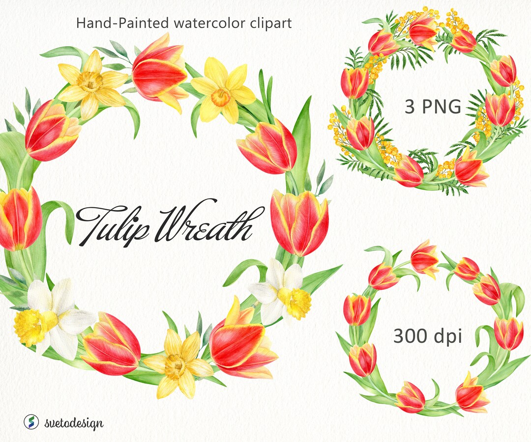 Watercolor Tulip Wreath Clipart. Hand Painted Red Tulips - Etsy