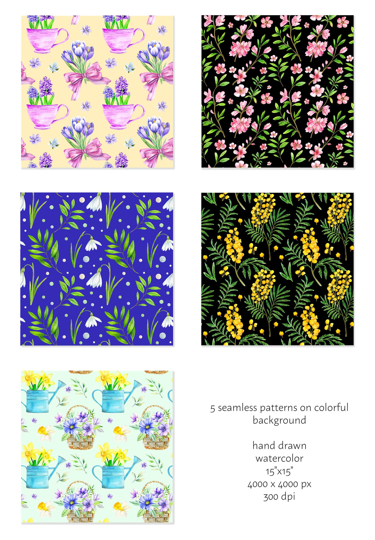 Watercolor Spring Flowers Digital Paper Pack. Hand Drawn - Etsy