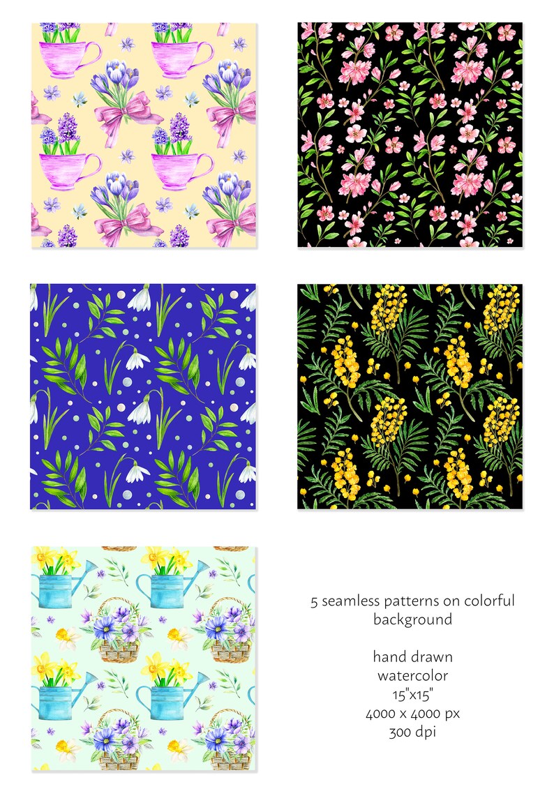 Watercolor Spring Flowers Digital Paper Pack. Hand Drawn - Etsy