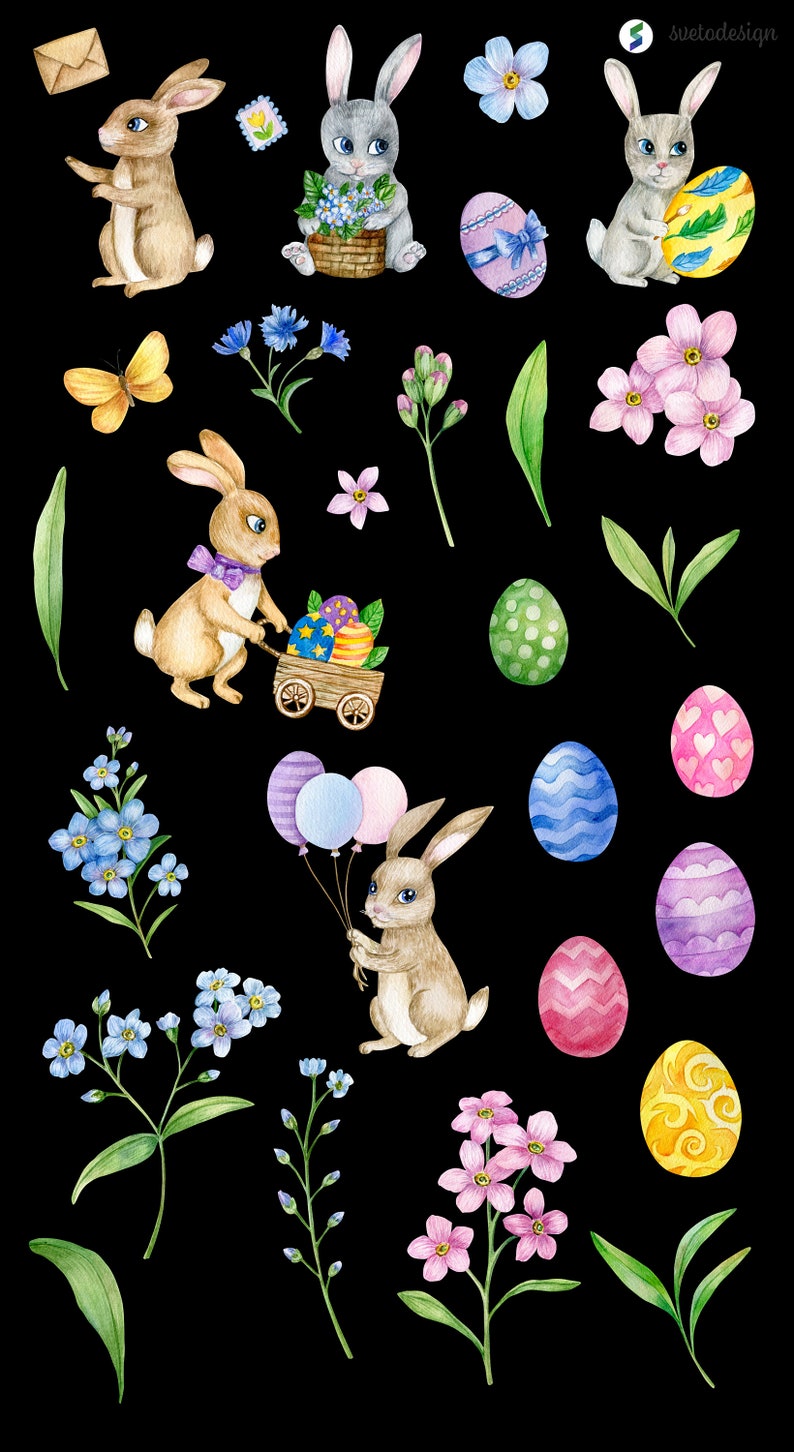 Watercolor Easter Rabbits Clipart Set. Hand Drawn Spring Clip - Etsy