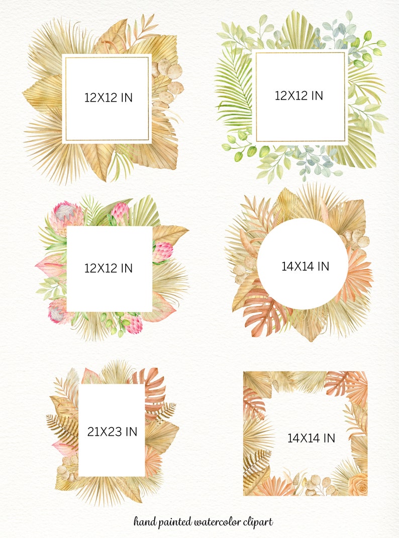 Watercolor Boho Tropical Frames Clipart. Floral Arrangements - Etsy