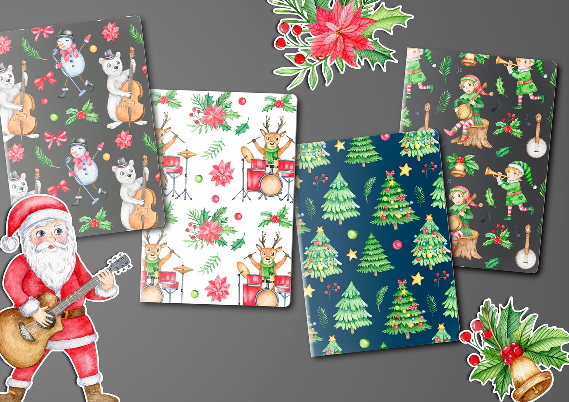 Cute Christmas Watercolor Digital Paper Cartoon Santa Elf - Etsy