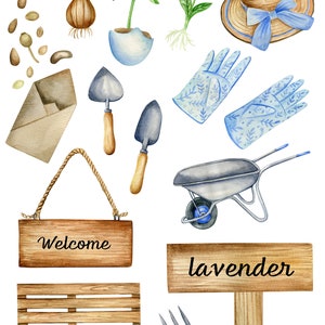 Watercolor Spring Garden Tools Clipart Set. Hand Painted Spring ...