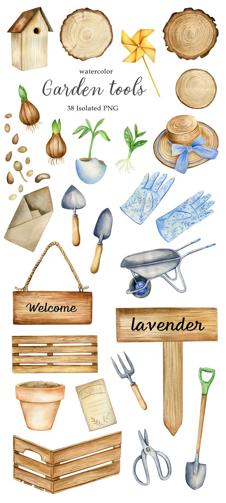 Watercolor Spring Garden Tools Clipart Set. Hand Painted - Etsy