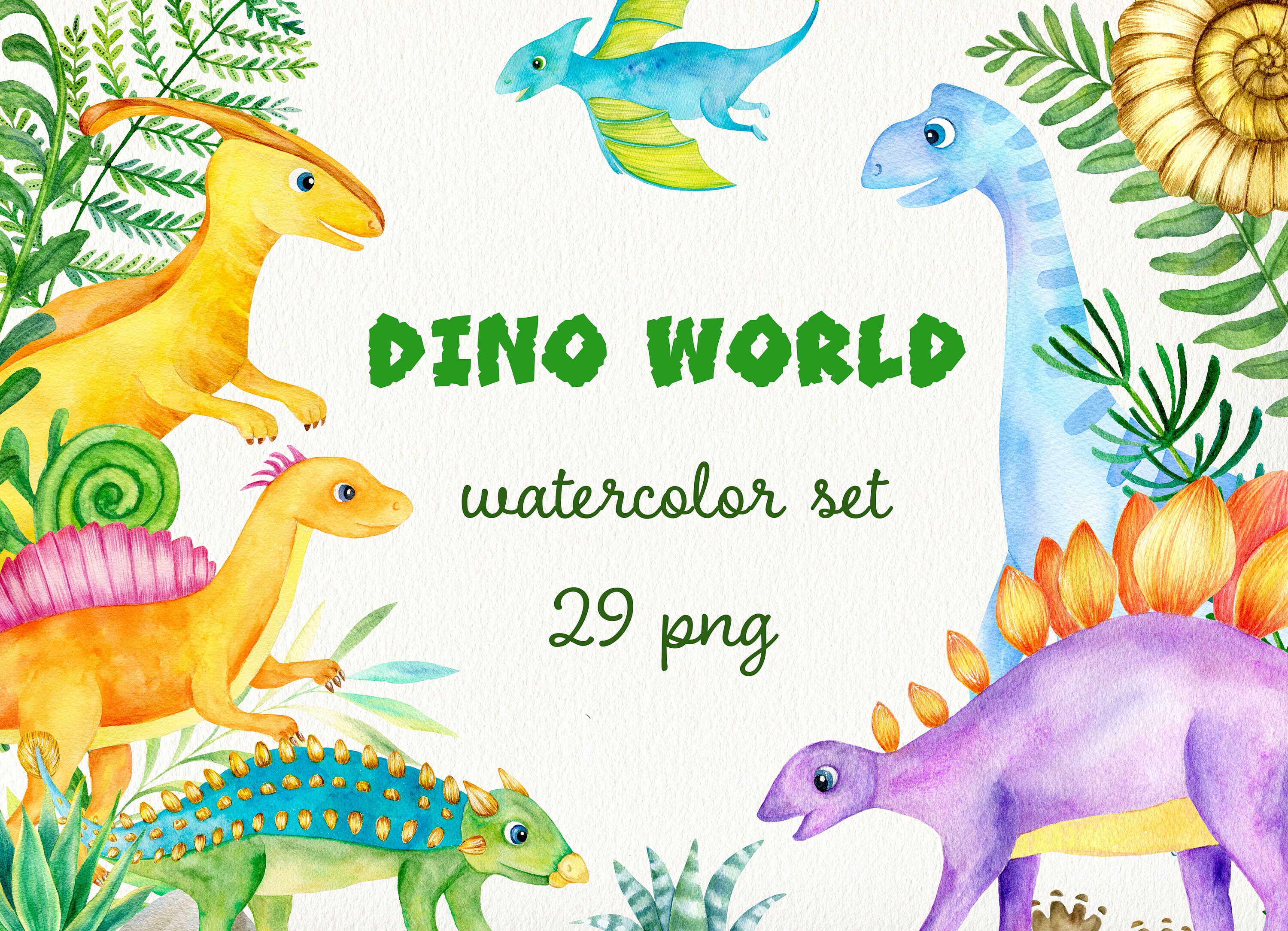 Watercolor Dinosaur Clipart Set. Hand Painted Children Clip - Etsy