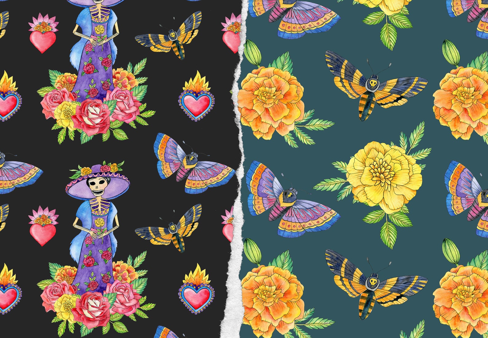 Watercolor Day of the Dead Mexican Digital Paper Pack. El Día - Etsy