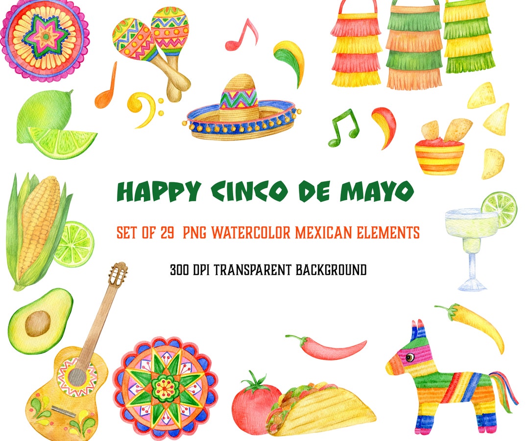 Watercolor Mexican Fiesta Clipart Set. Cinco De Mayo, Summer, Taco ...