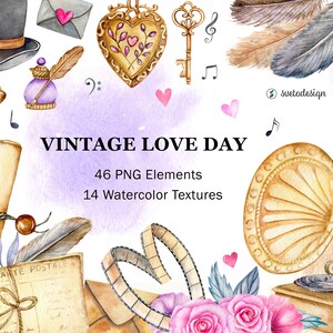 Watercolor Valentine's Day Clipart. Hand Drawn Vintage Elements Clip ...