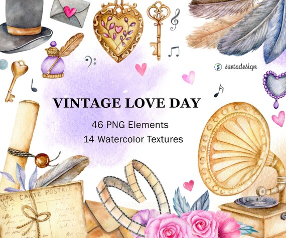 Watercolor Valentine's Day Clipart. Hand Drawn Vintage - Etsy