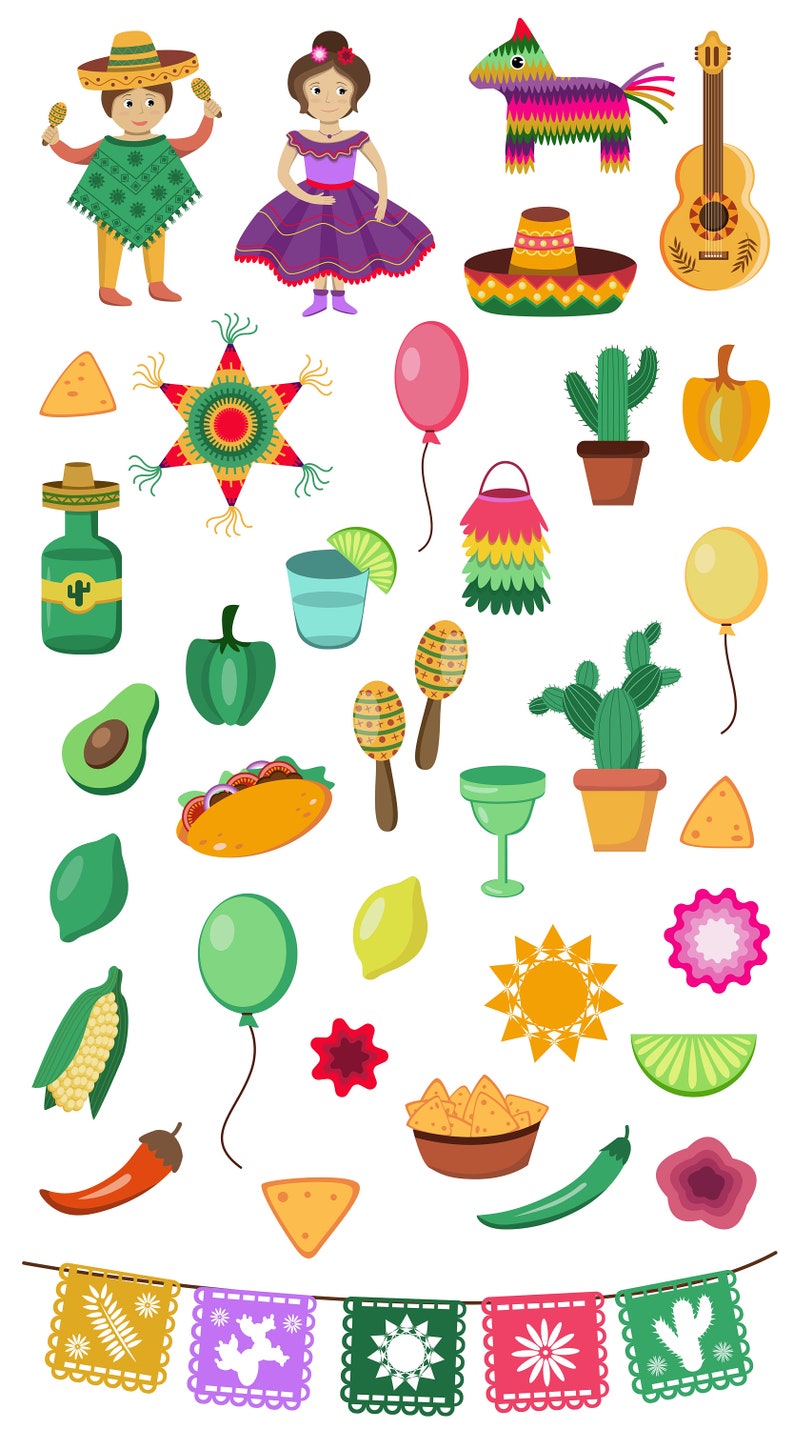 Cinco De Mayo Clipart Set. Mexican Fiesta Separated Elements. Summer ...