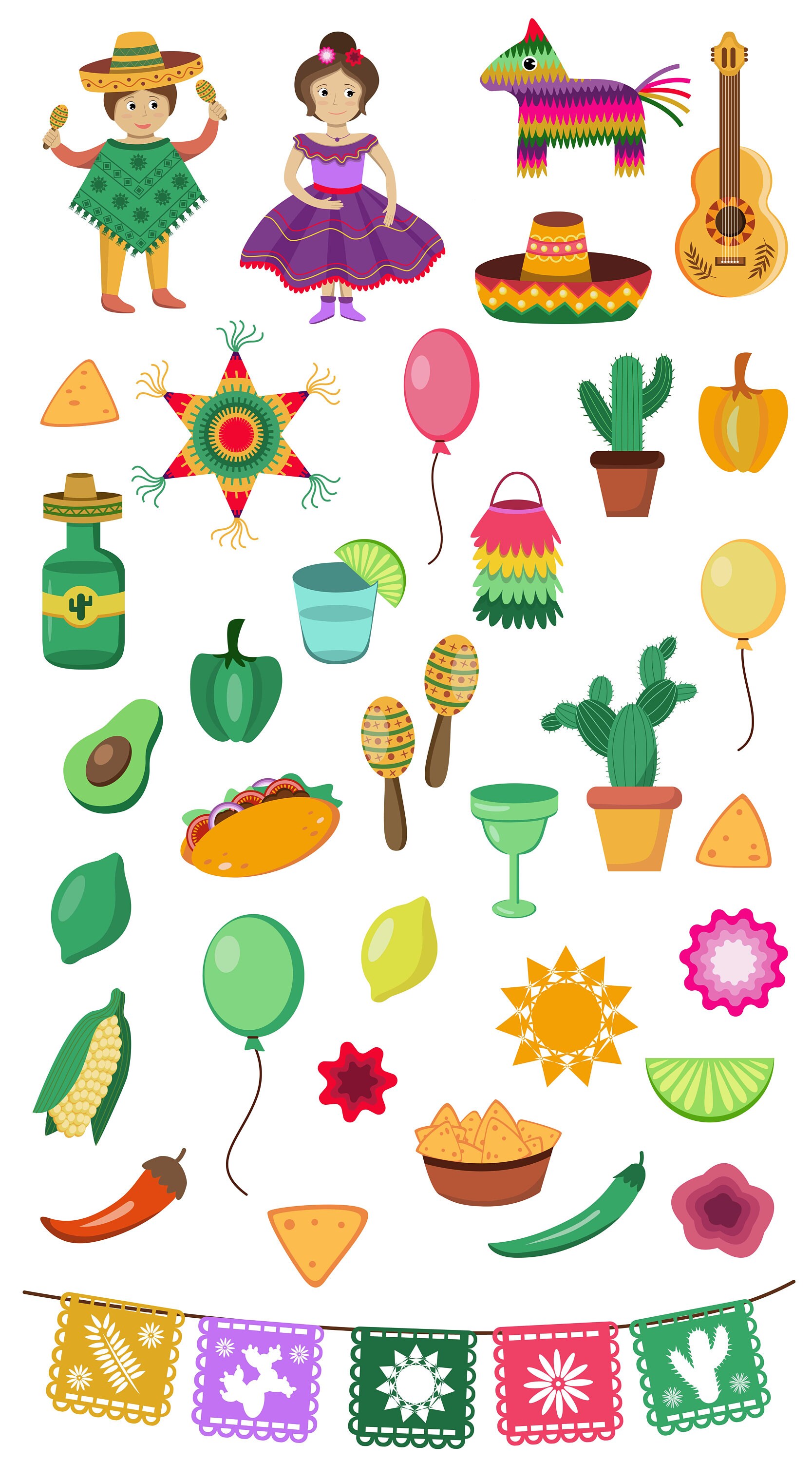 Cinco De Mayo Clipart Set. Mexican Fiesta Separated Elements. Summer ...