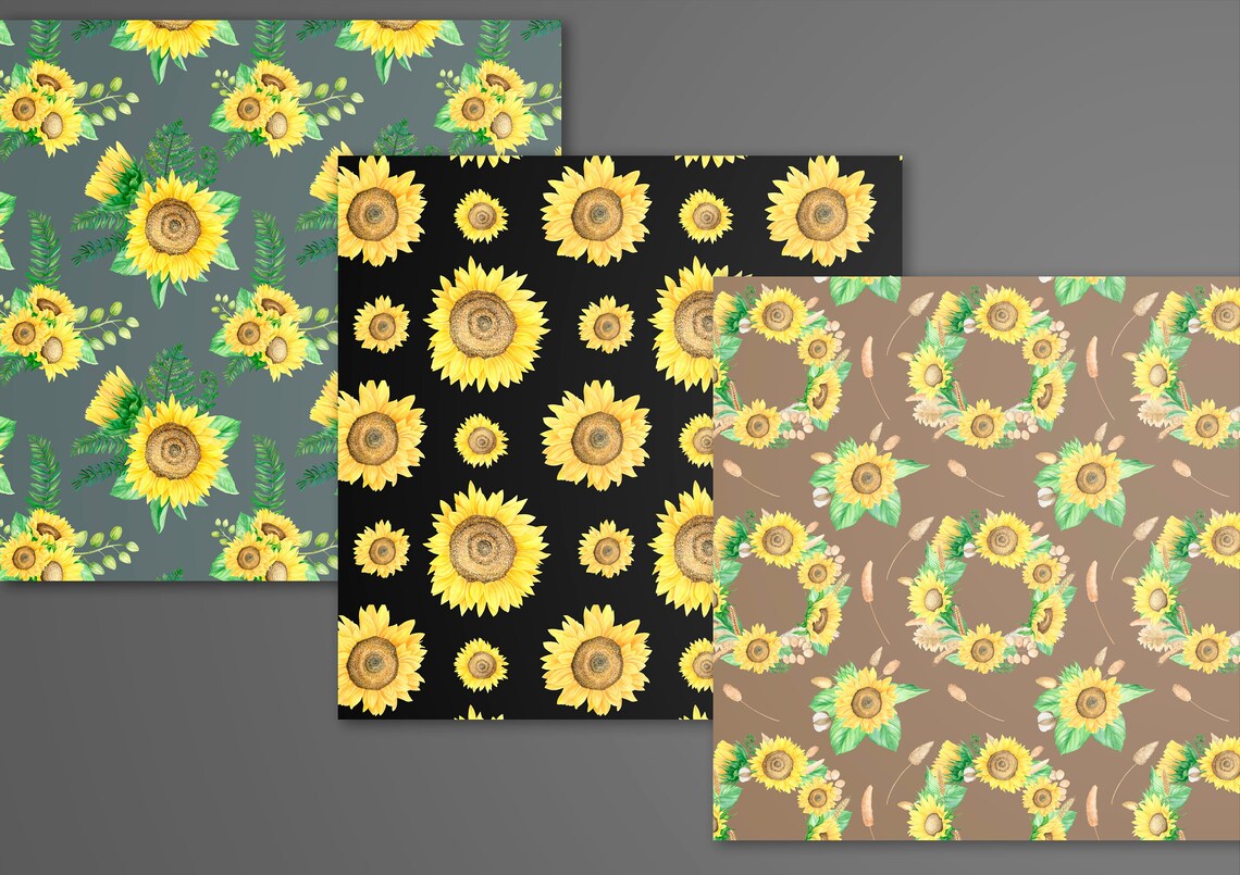 Watercolor Sunflowers Boho Digital Paper Pack. Autumn Flowers - Etsy
