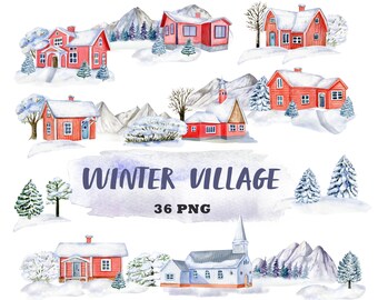 Winter Village Png Scandinavian Christmas Png Nordic Houses - Etsy