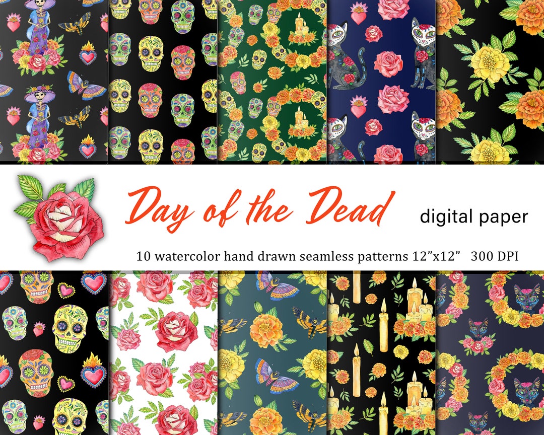 Watercolor Day of the Dead Mexican Digital Paper Pack. El Día De Los ...