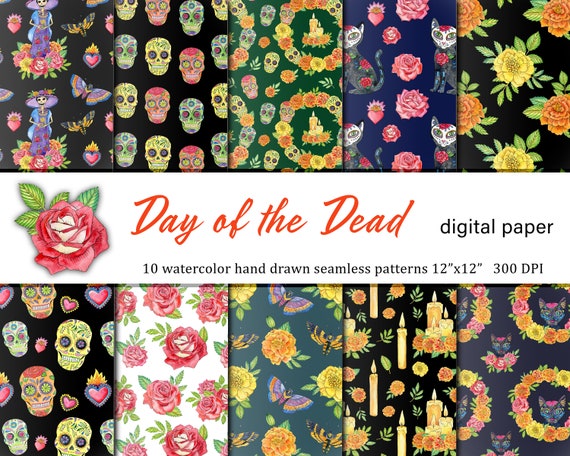 Watercolor Day of the Dead Mexican Digital Paper Pack. El Día - Etsy