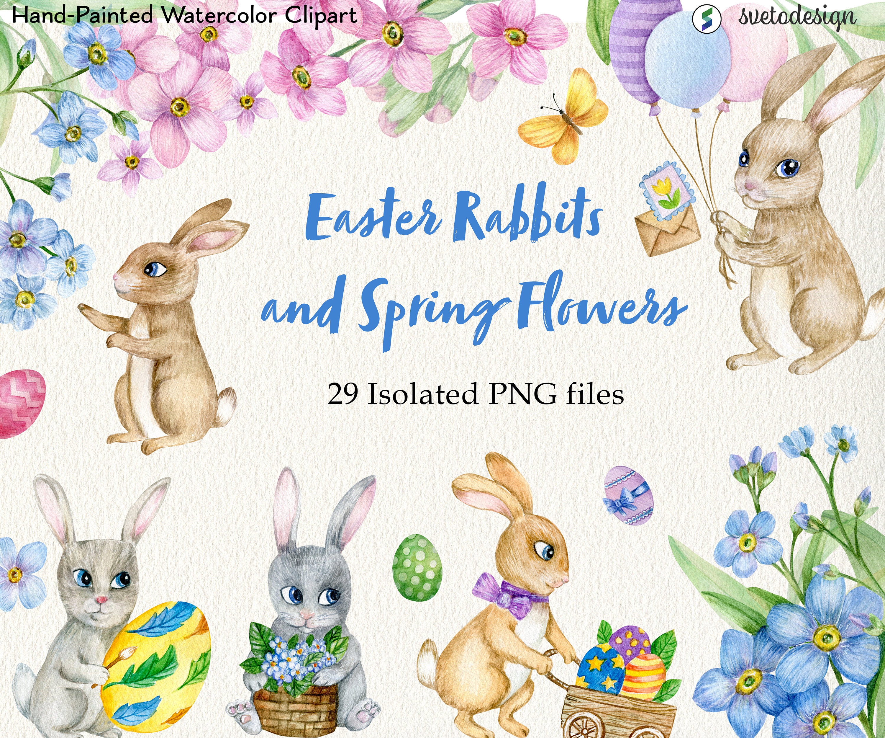 Watercolor Easter Rabbits Clipart Set. Hand Drawn Spring Clip - Etsy