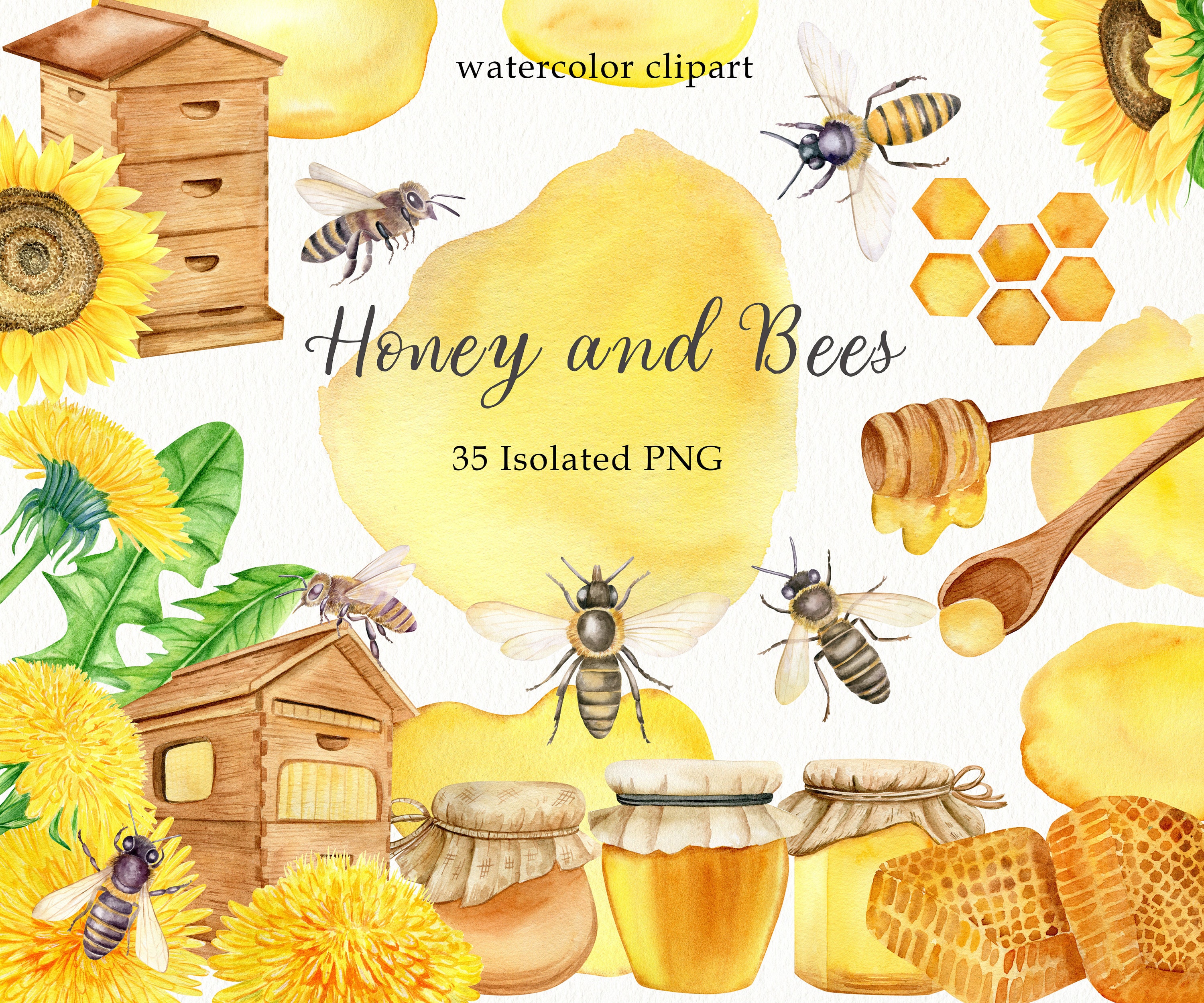 Watercolor Honey and Bees Clipart. Hand Painted Beekeeping - Etsy