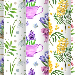 Watercolor Spring Flowers Digital Paper Pack. Hand Drawn - Etsy