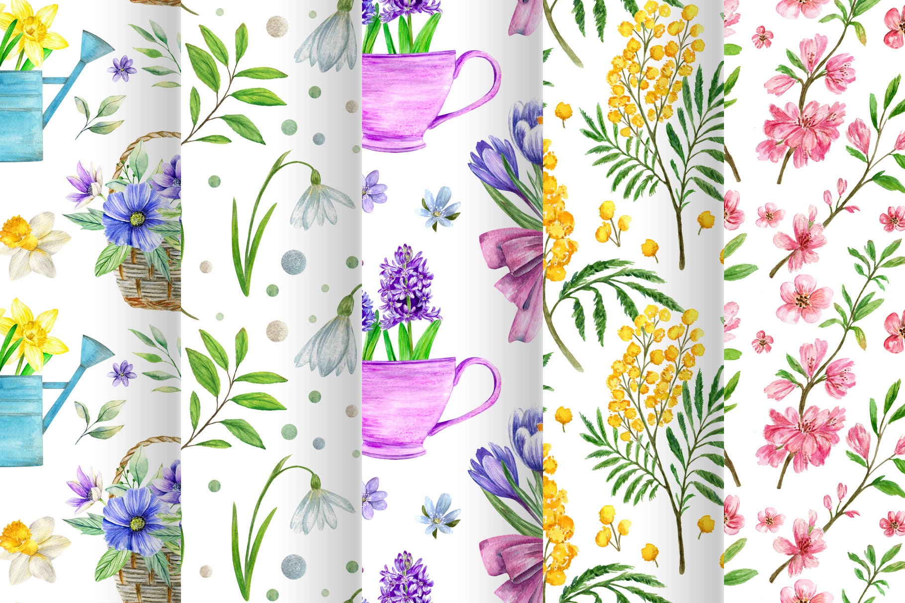 Watercolor Spring Flowers Digital Paper Pack. Hand Drawn - Etsy