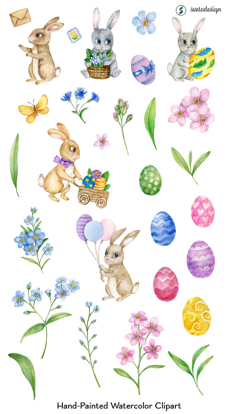 Watercolor Easter Rabbits Clipart Set. Hand Drawn Spring Clip - Etsy