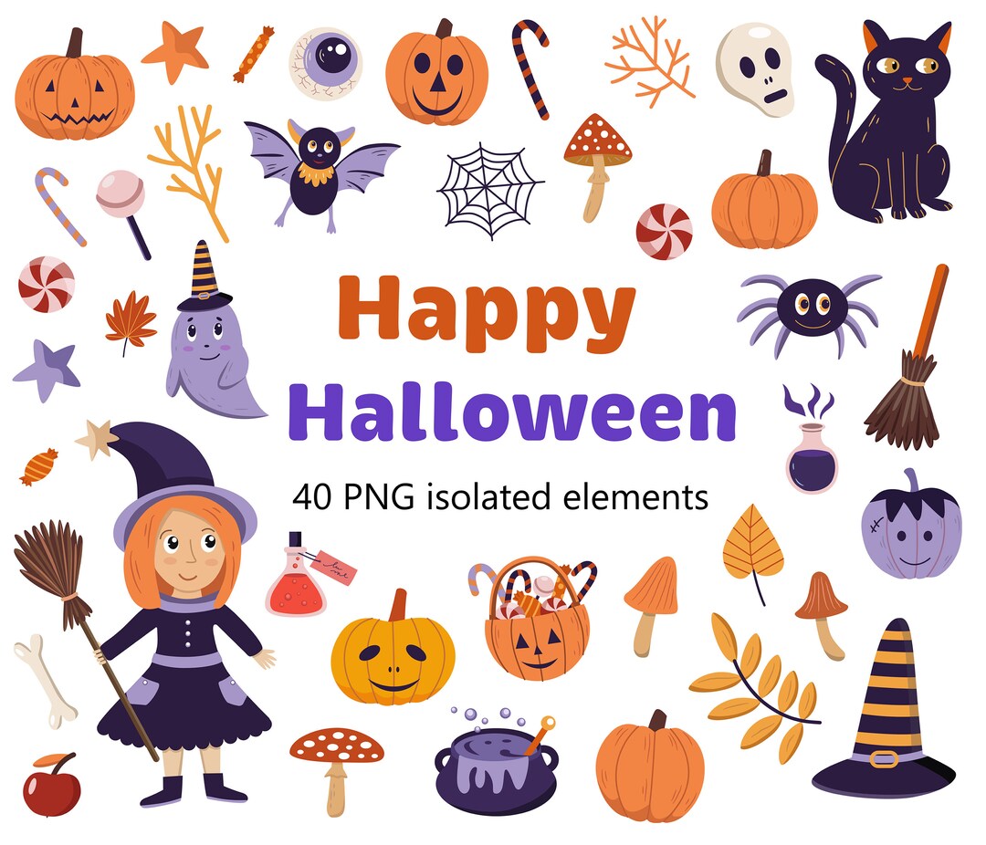 Happy Halloween Children Clipart. Funny Cute Holiday Elements - Etsy